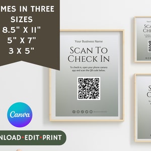 Printable Check in QR Code Scan Sign, Paperless Registration Templates ...