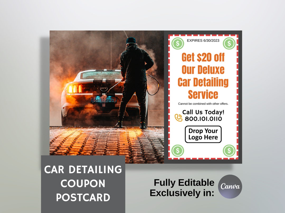 Car Detailing Coupon Postcard, Auto Wash Marketing Mailer, Fully ...