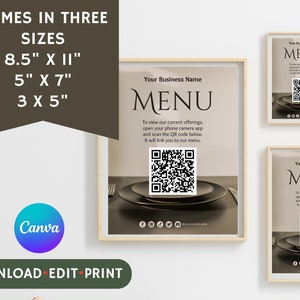 Printable Menu QR Code Scan Sign, Paperless Menu for Dining, Restaurant ...