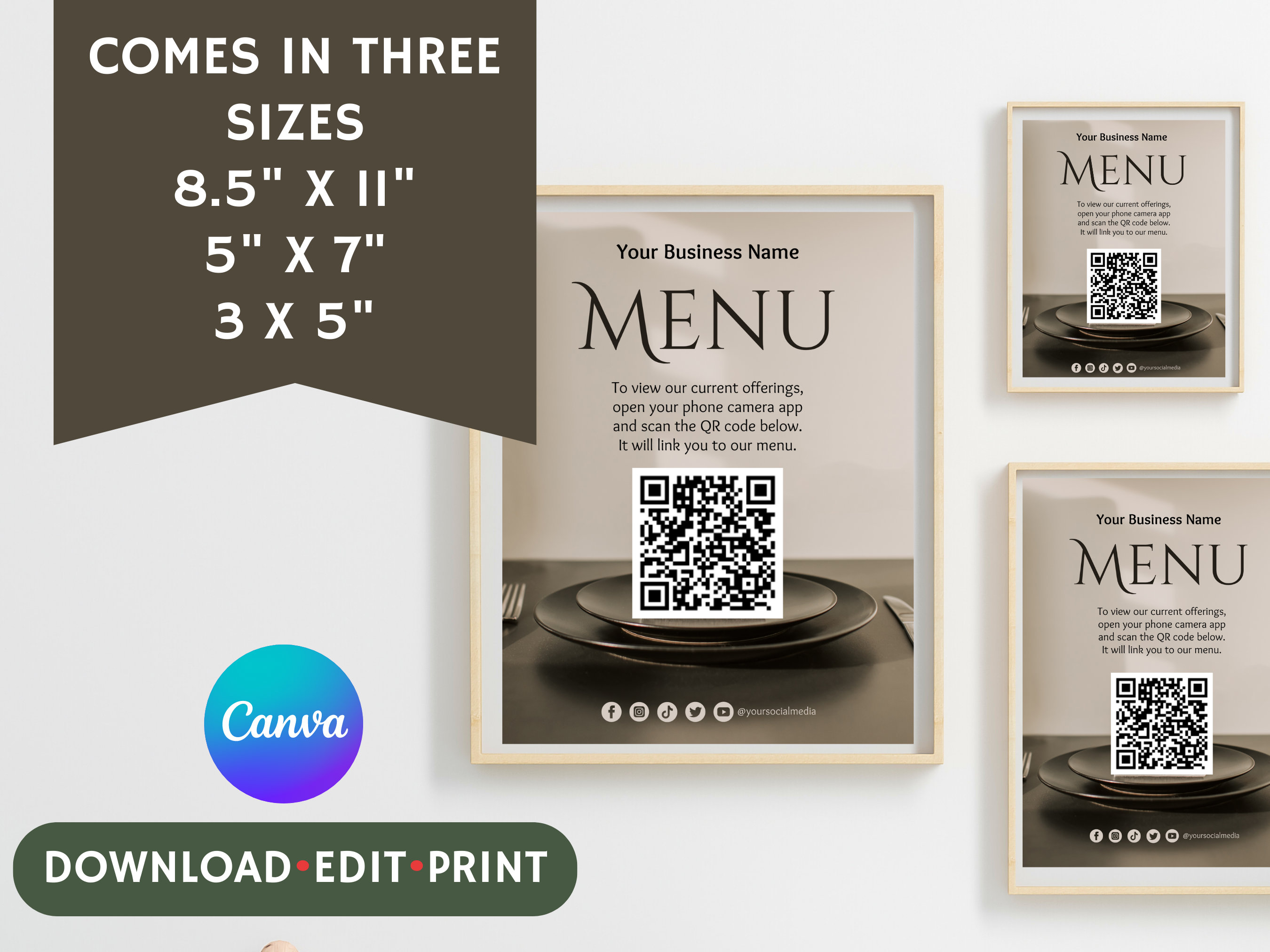 Printable Menu QR Code Scan Sign, Paperless Menu for Dining, Restaurant ...