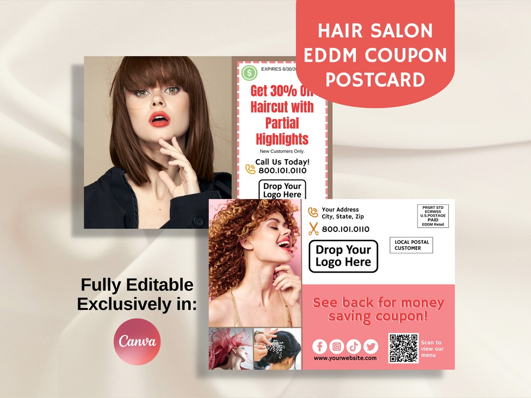 Hair Salon EDDM Coupon Postcard, Marketing Mailer, Fully Editable in ...