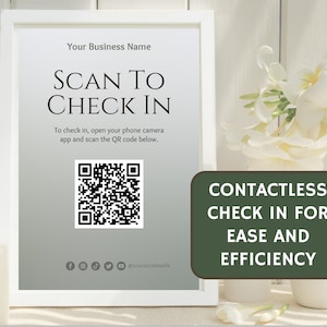 Printable Check in QR Code Scan Sign, Paperless Registration Templates ...