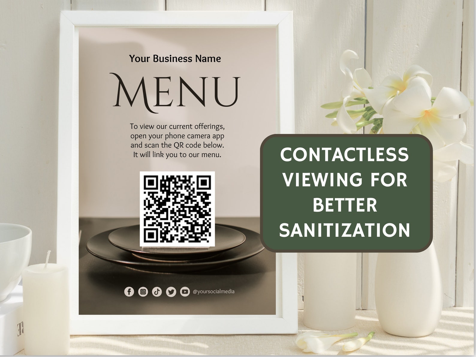 Printable Menu QR Code Scan Sign, Paperless Menu for Dining, Restaurant ...