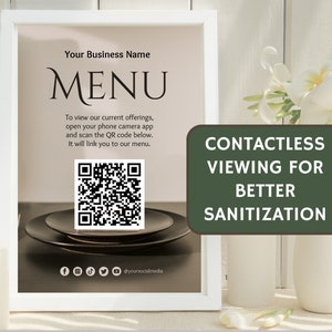 Printable Menu QR Code Scan Sign, Paperless Menu for Dining, Restaurant ...