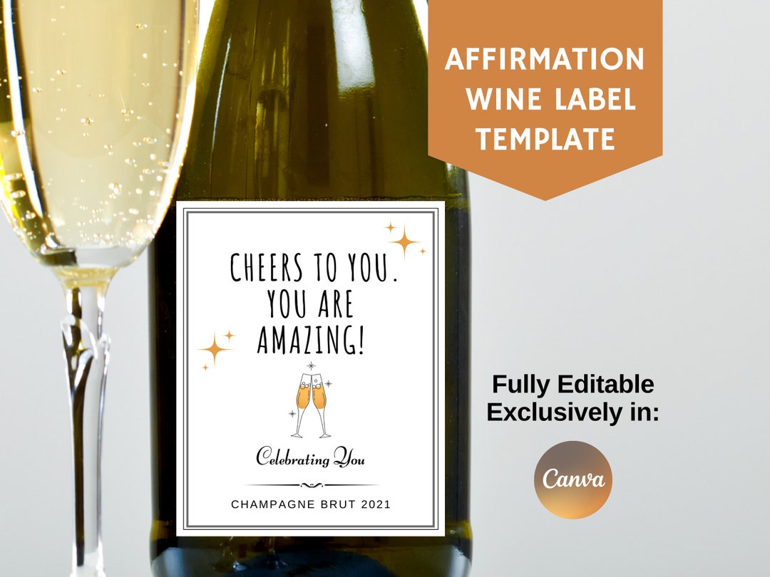 Affirmation Champagne Bottle Label, Personalized Wine for Gift, Fully ...
