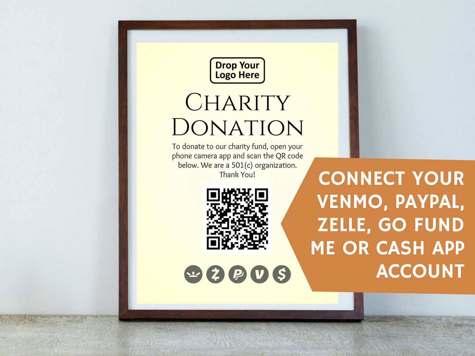Charity Donation Fund QR Code Scan Sign, Venmo Paypal Cash App Zelle Go ...
