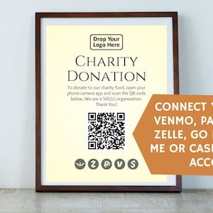 Charity Donation Fund QR Code Scan Sign, Venmo Paypal Cash App Zelle Go ...