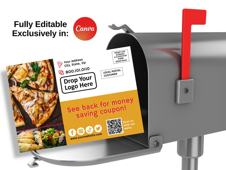 Pizza Restaurant EDDM Postcard, Coupon Marketing Mailer, Fully Editable ...