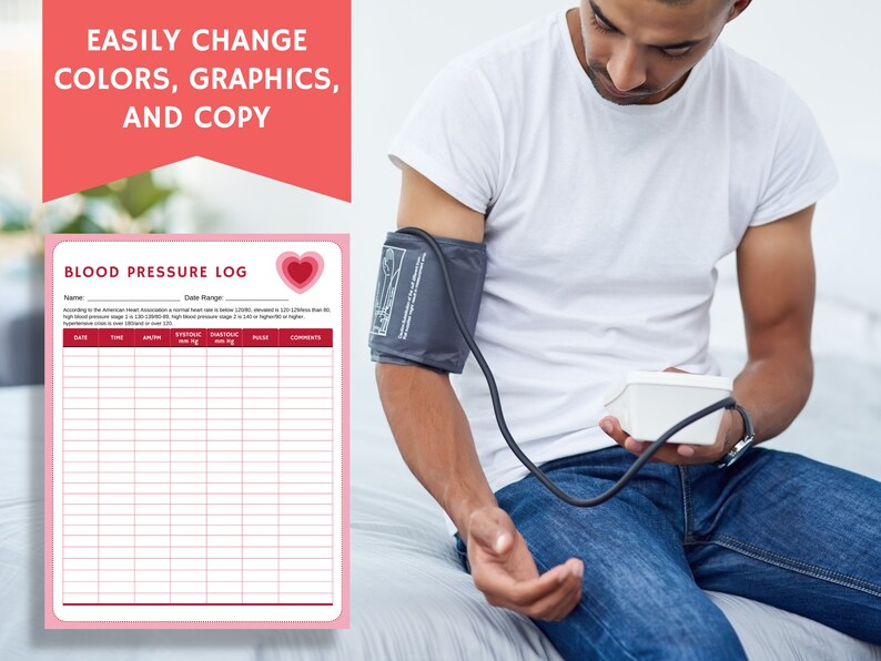 Editable Blood Pressure Log, Heart Health Organizational Chart ...