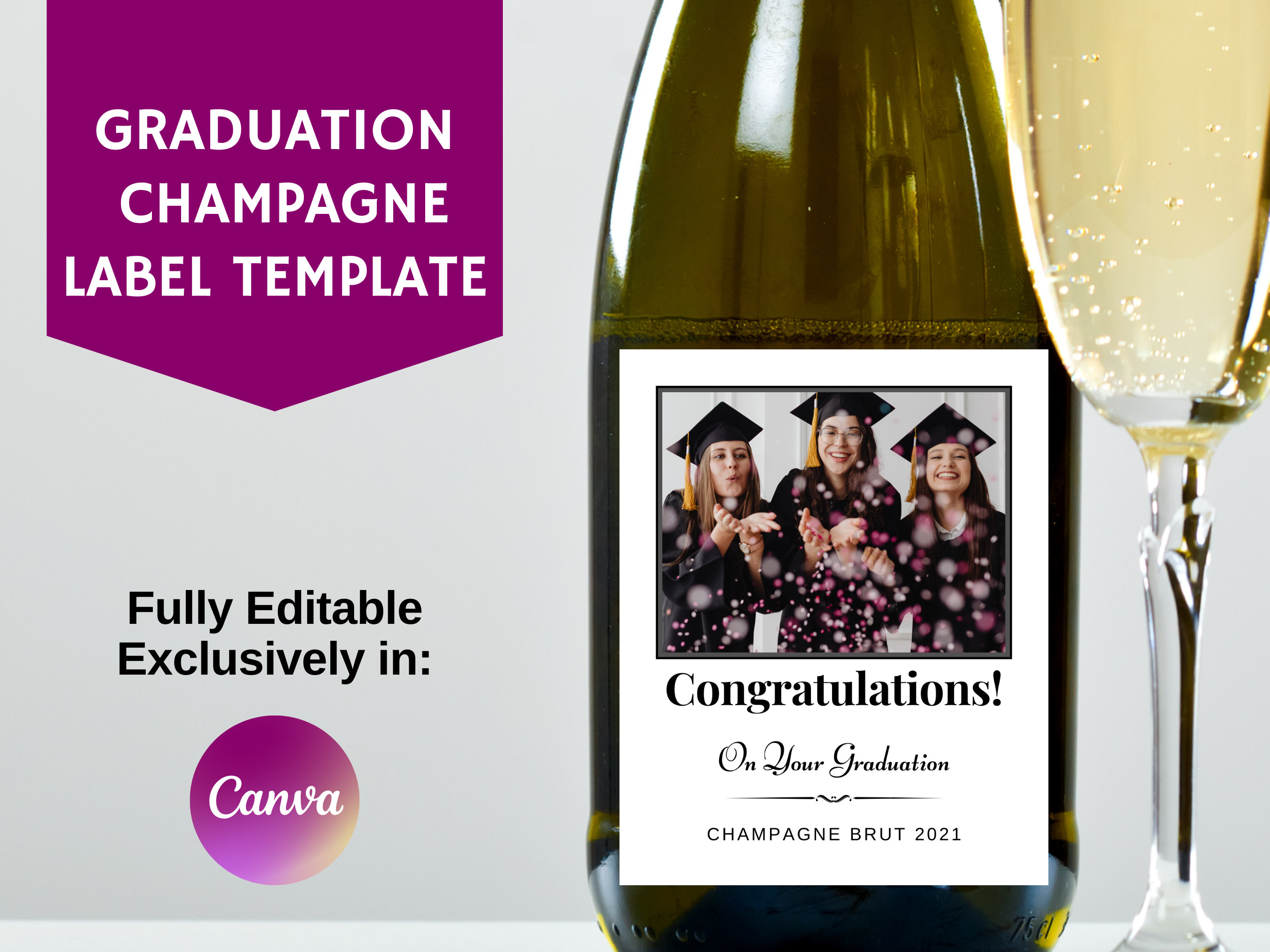 Graduation Gift Champagne Bottle Photo Label Personalized - Etsy