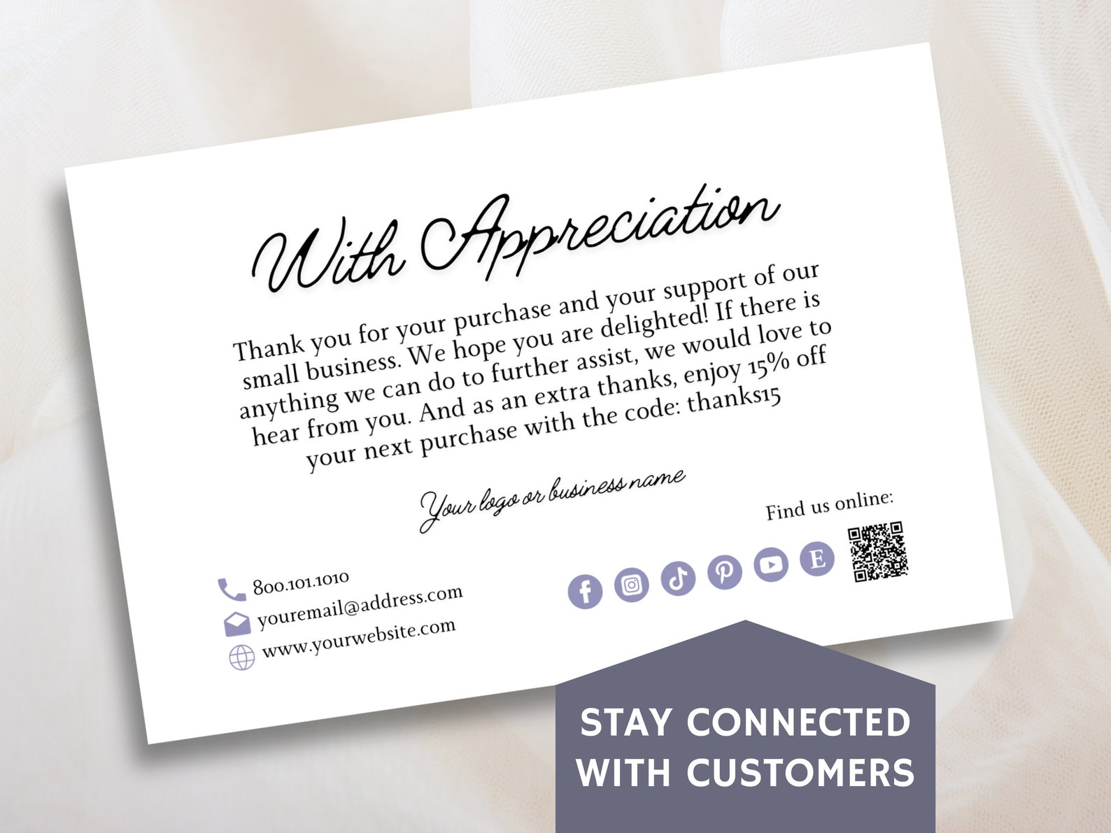 Thank You Card for Your Small Business Purchase, Packaging Insert ...