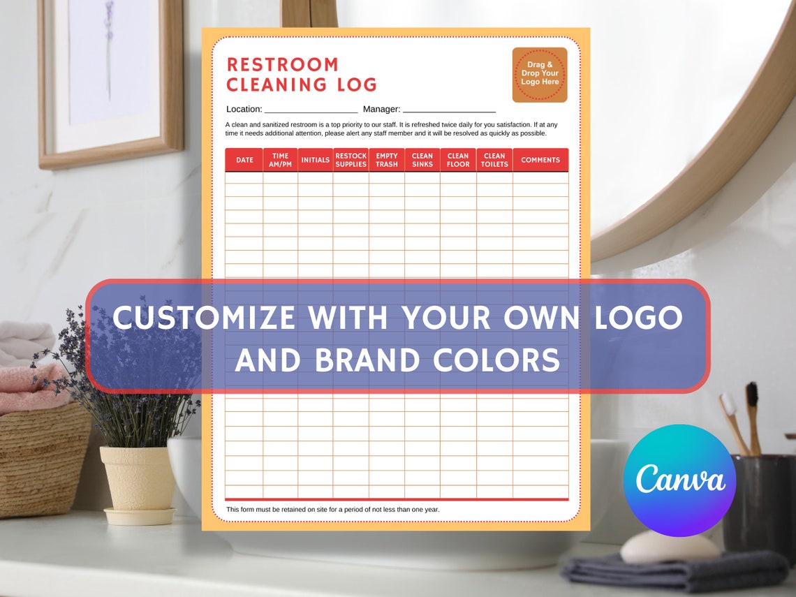 Restroom Cleaning Log, Commercial Bathroom Template, Fully Editable in ...