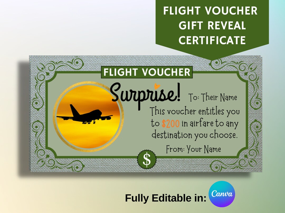 Flight Voucher Gift Reveal Certificate Travel Surprise Gift - Etsy