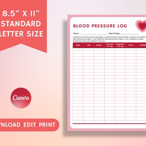 Editable Blood Pressure Log, Heart Health Organizational Chart ...