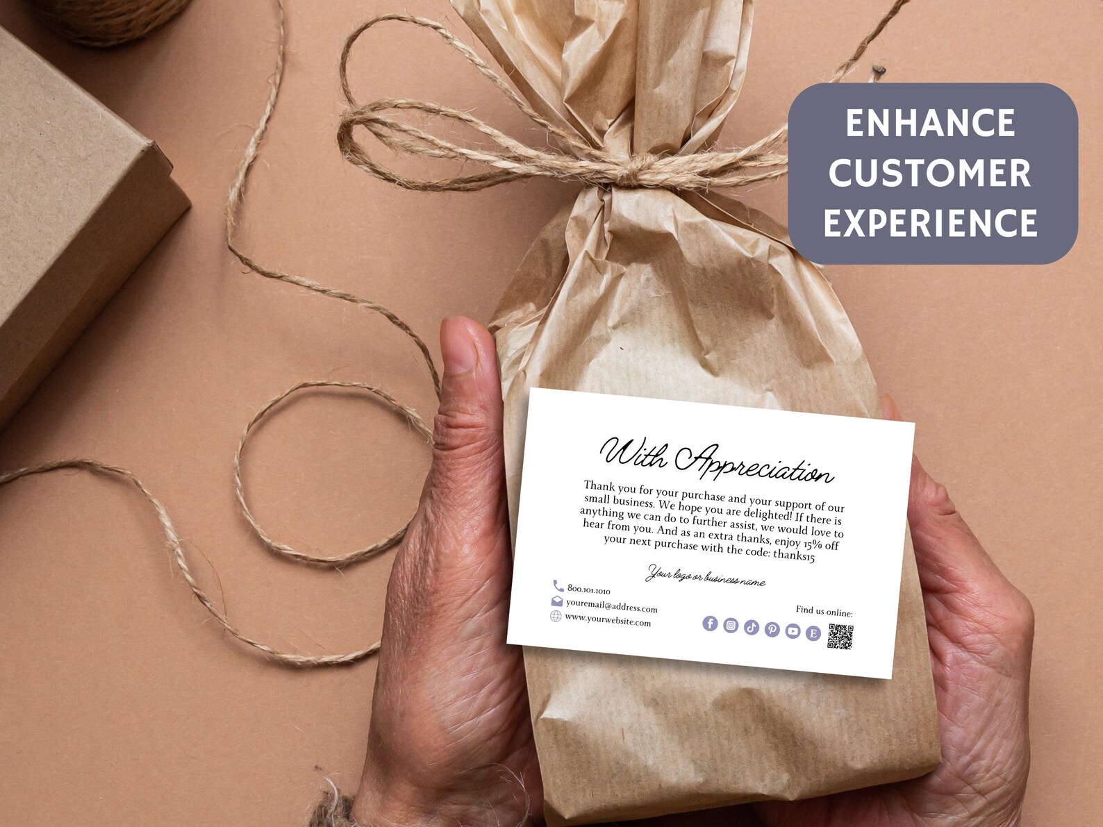Thank You Card for Your Small Business Purchase, Packaging Insert ...