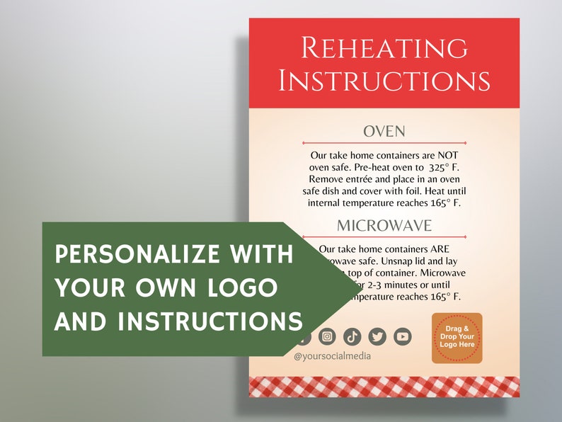 Reheating Instructions Card for Takeout Food, Fully Editable ...