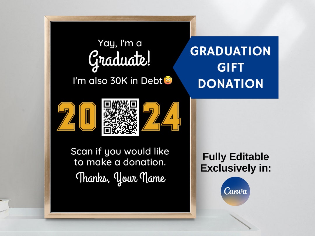 Editable Graduation Gift Donation Sign, Humorous Go Fund Me Gift ...
