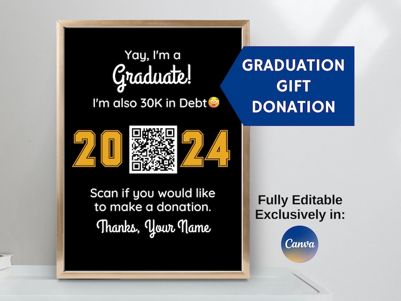 Editable Graduation Gift Donation Sign, Humorous Go Fund Me Gift ...
