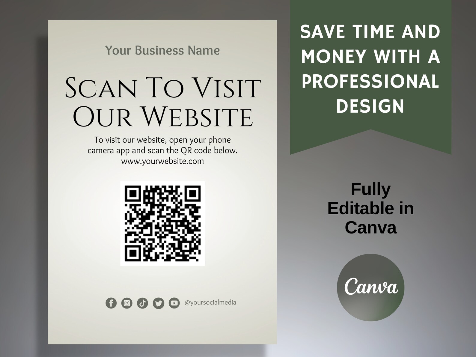 Website QR Code Scan Sign, Customizable Printable Template, Fully ...