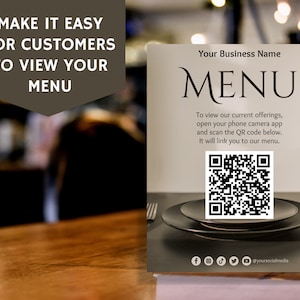 Printable Menu QR Code Scan Sign, Paperless Menu for Dining, Restaurant ...