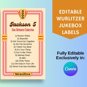 Editable Wurlitzer Jukebox Labels Retro Album and CD Labels - Etsy