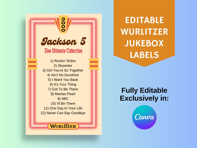 Editable Wurlitzer Jukebox Labels Retro Album and CD Labels - Etsy
