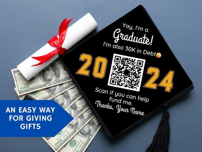 Editable Graduation Cap Topper, Humorous Go Fund Me Gift Request, Venmo ...