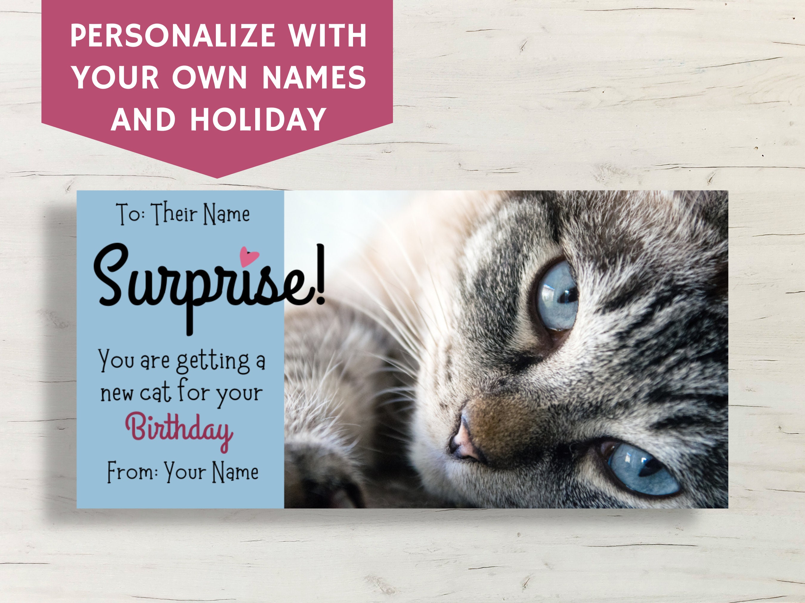 Kitten & Cat Gift Reveal Certificate, Surprise Gift Card, Getting Pet ...