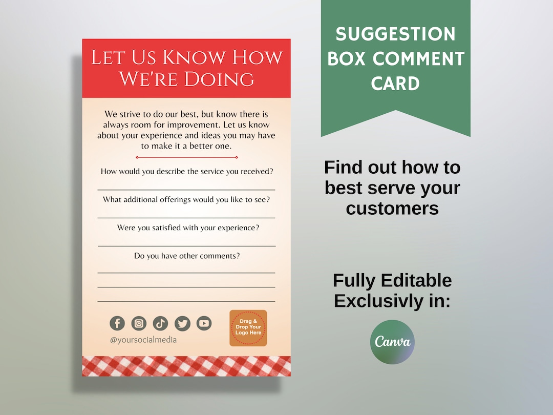 Comment Card for Suggestion Box, Customer Feedback Form, Fully Editable ... Comment Card for Suggestion Box, Customer Feedback Form, Fully Editable ...