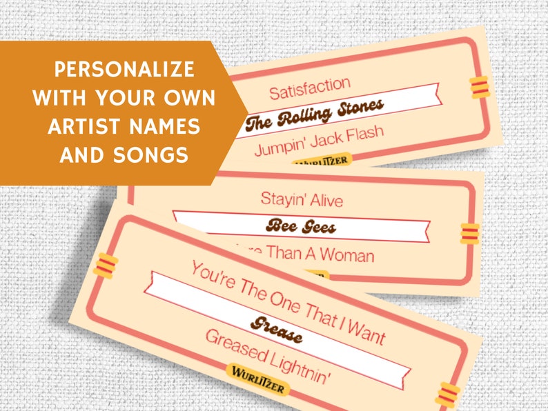 Editable Wurlitzer Jukebox Labels, Retro Song and Artist Labels ...