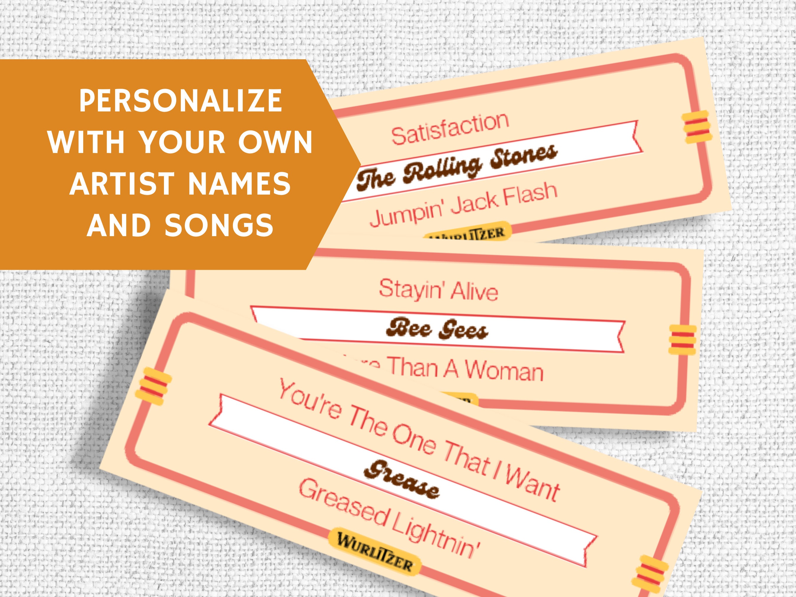 Editable Wurlitzer Jukebox Labels, Retro Song and Artist Labels ...
