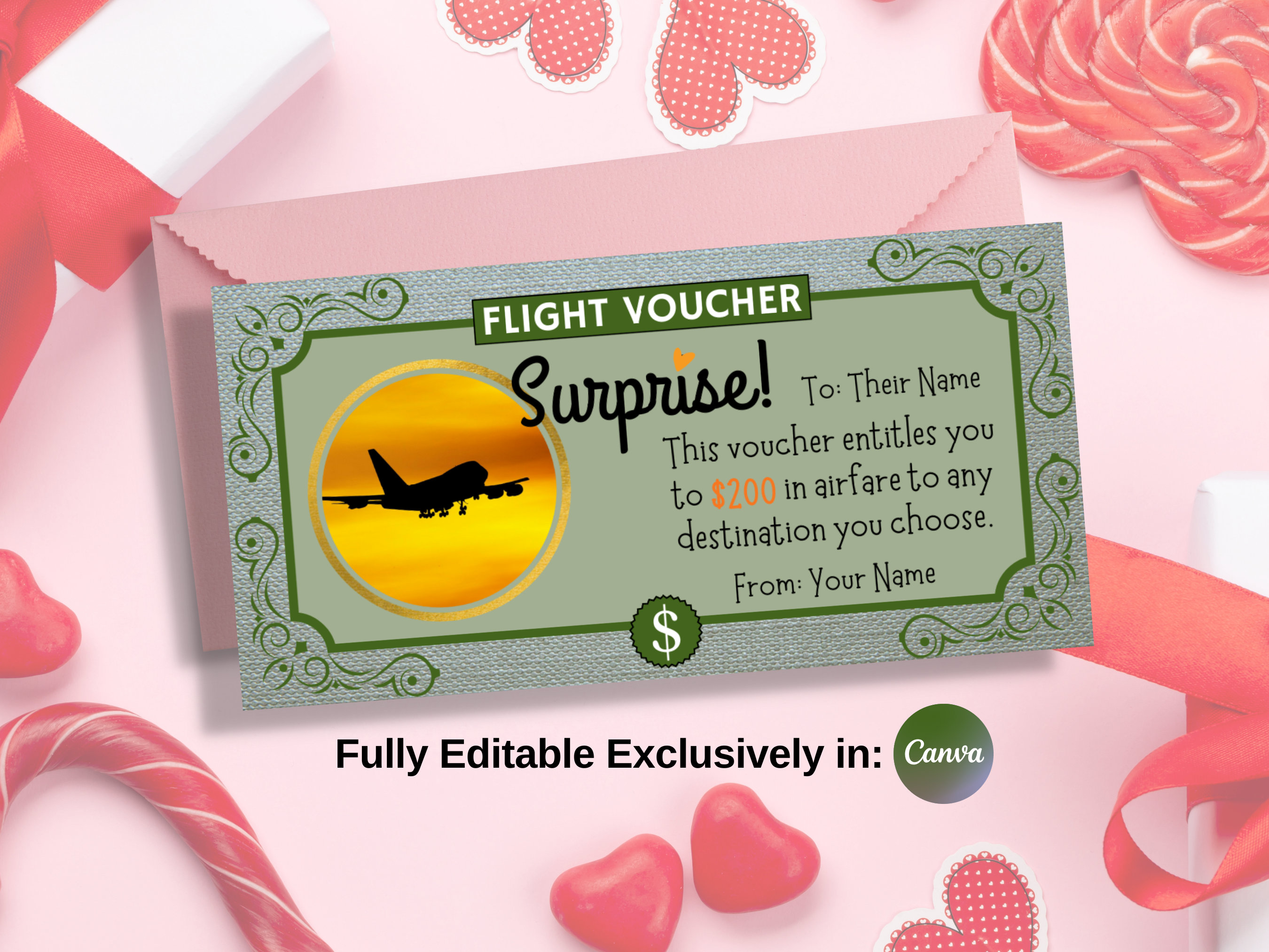 Flight Voucher Gift Reveal Certificate, Valentine's Day Gift Card ...