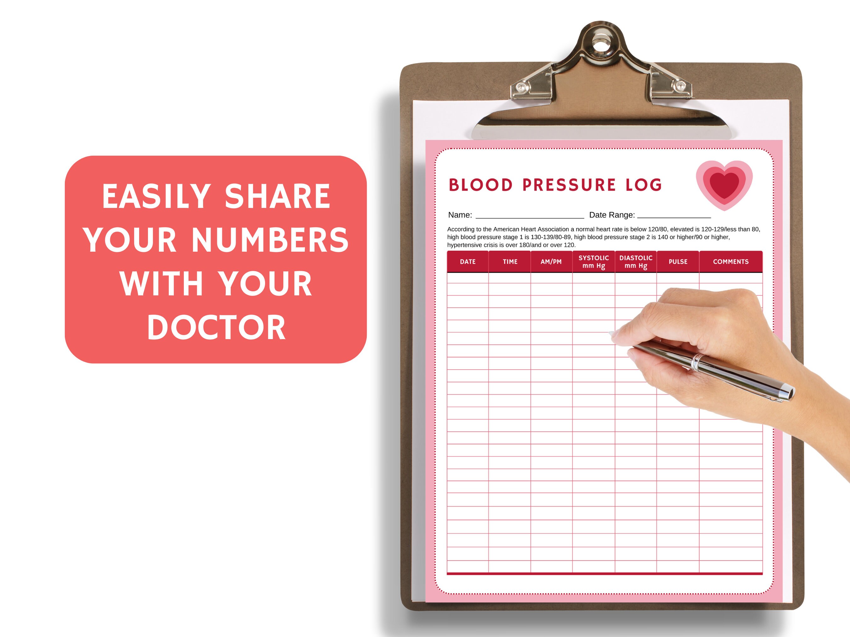 Editable Blood Pressure Log, Heart Health Organizational Chart ...