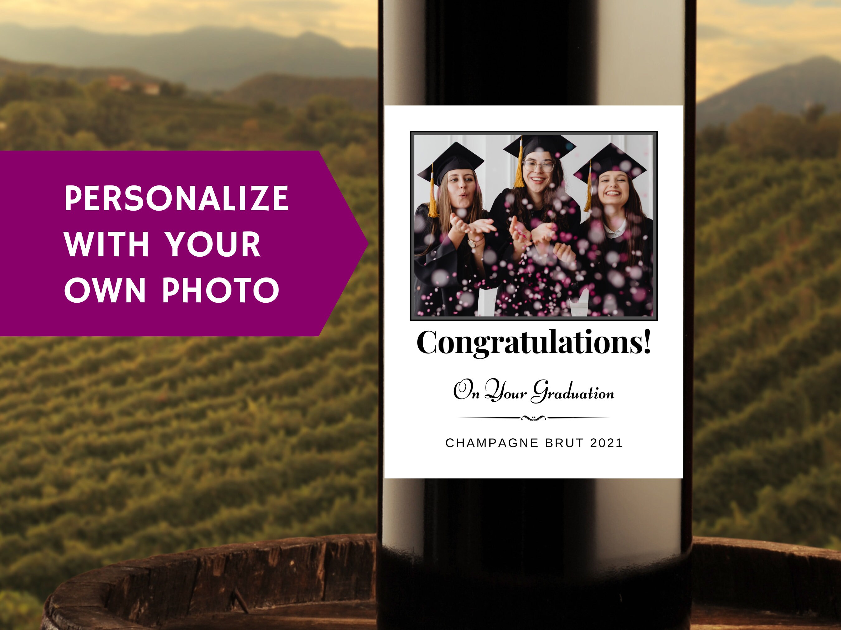 Graduation Gift Champagne Bottle Photo Label, Personalized Wine for ...