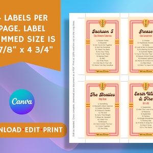 Editable Wurlitzer Jukebox Labels, Retro Album and CD Labels, Customize ...