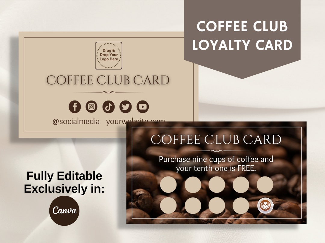 Coffee Club Loyalty Card Coffee Shop Rewards Template Fully - Etsy