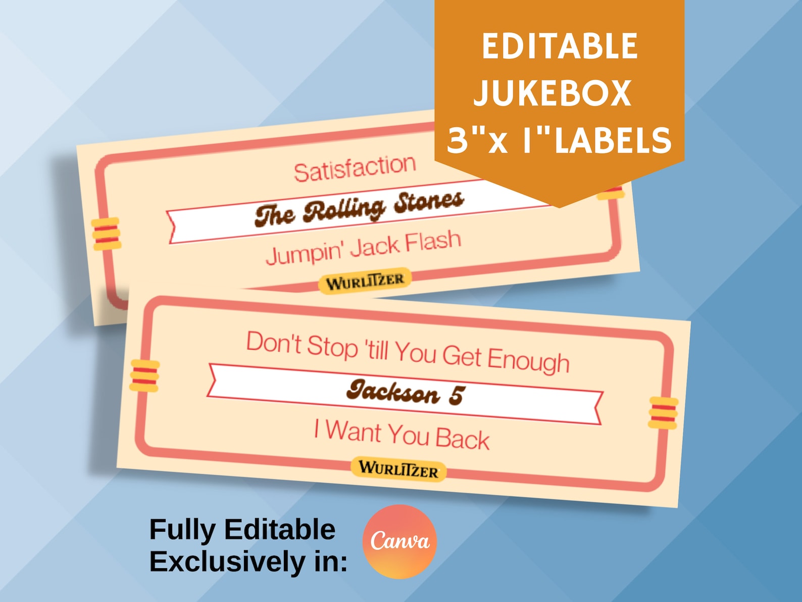 Editable Wurlitzer Jukebox Labels, Retro Song and Artist Labels ...