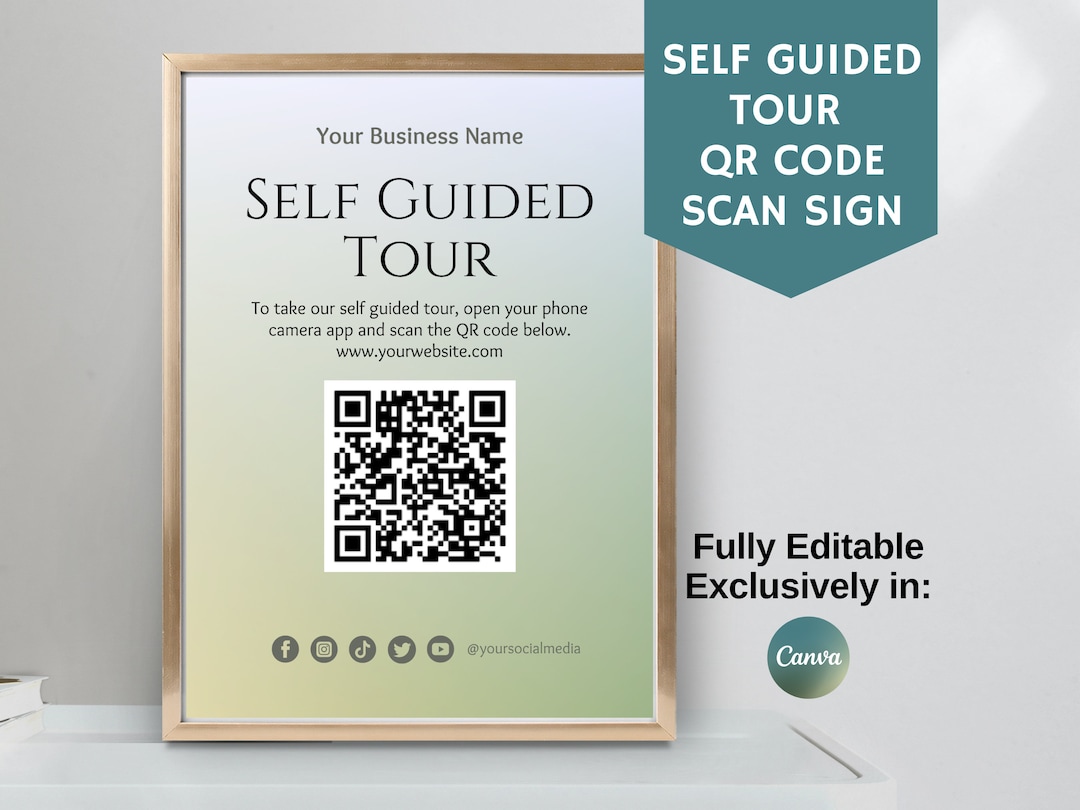Self Guided Tour QR Code Scan Sign, Museums and Walking Tours, Customizable Printable Template ...