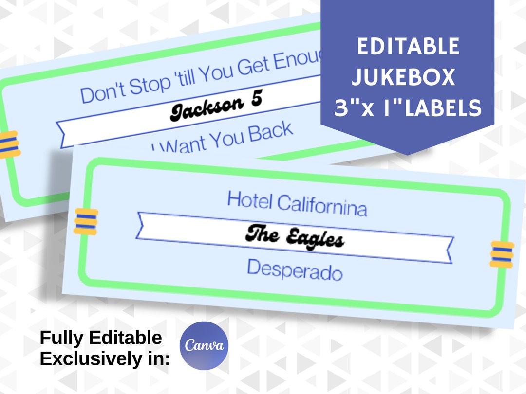 Editable Retro Jukebox Labels Song and Artist Label - Etsy