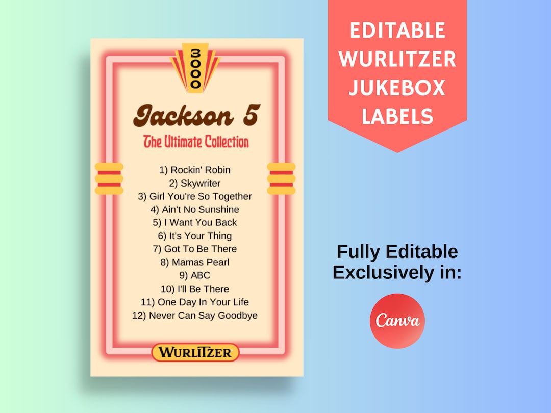 Editable Wurlitzer Jukebox Labels, Retro Album and CD Labels, Customize ...
