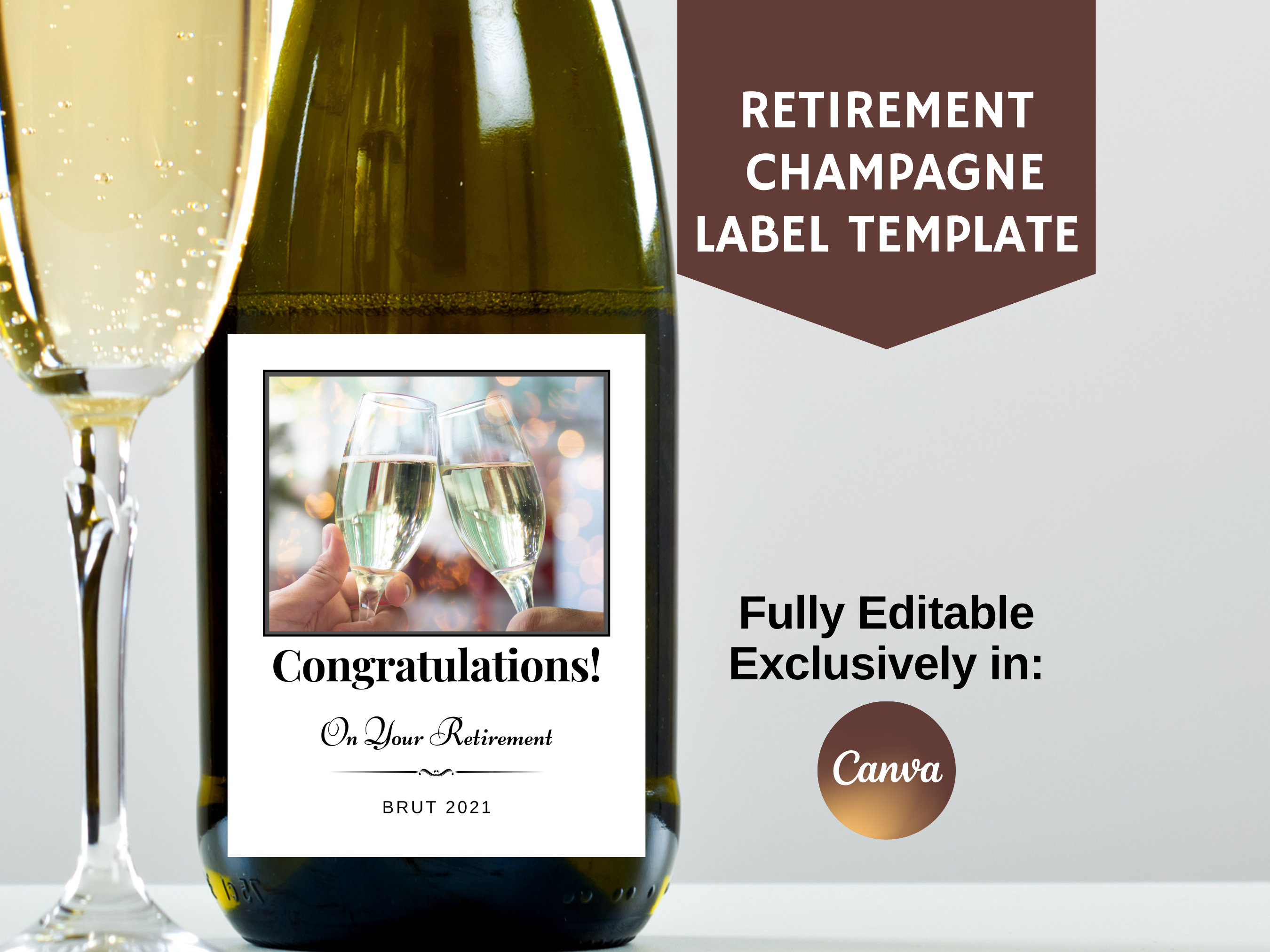 Retirement Champagne Bottle Label, Personalized Wine for Coworker Gift ...