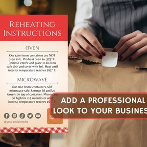 Reheating Instructions Card for Takeout Food, Fully Editable ...