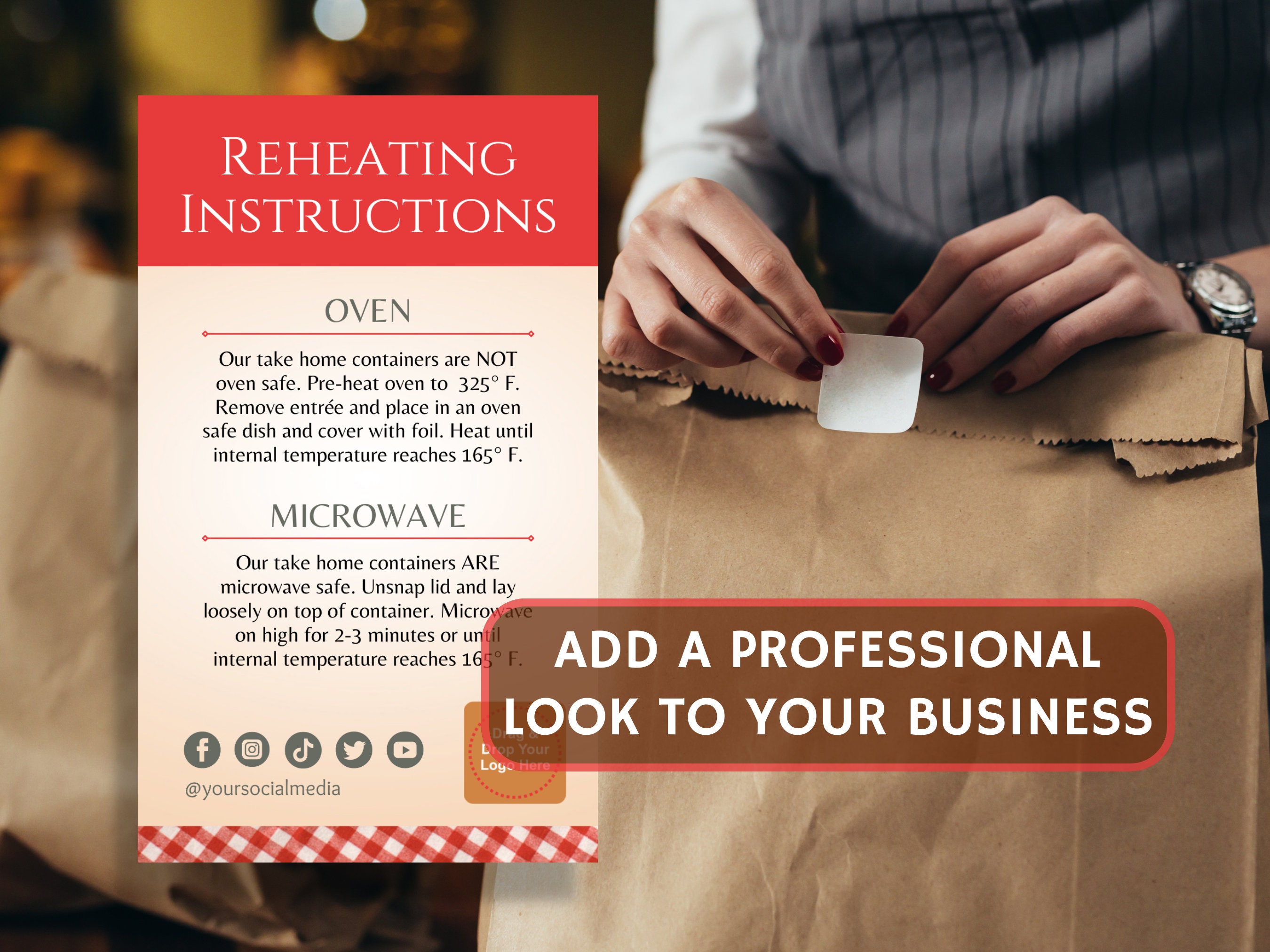 Reheating Instructions Card for Takeout Food, Fully Editable ...