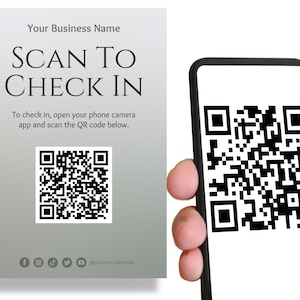 Printable Check in QR Code Scan Sign, Paperless Registration Templates ...