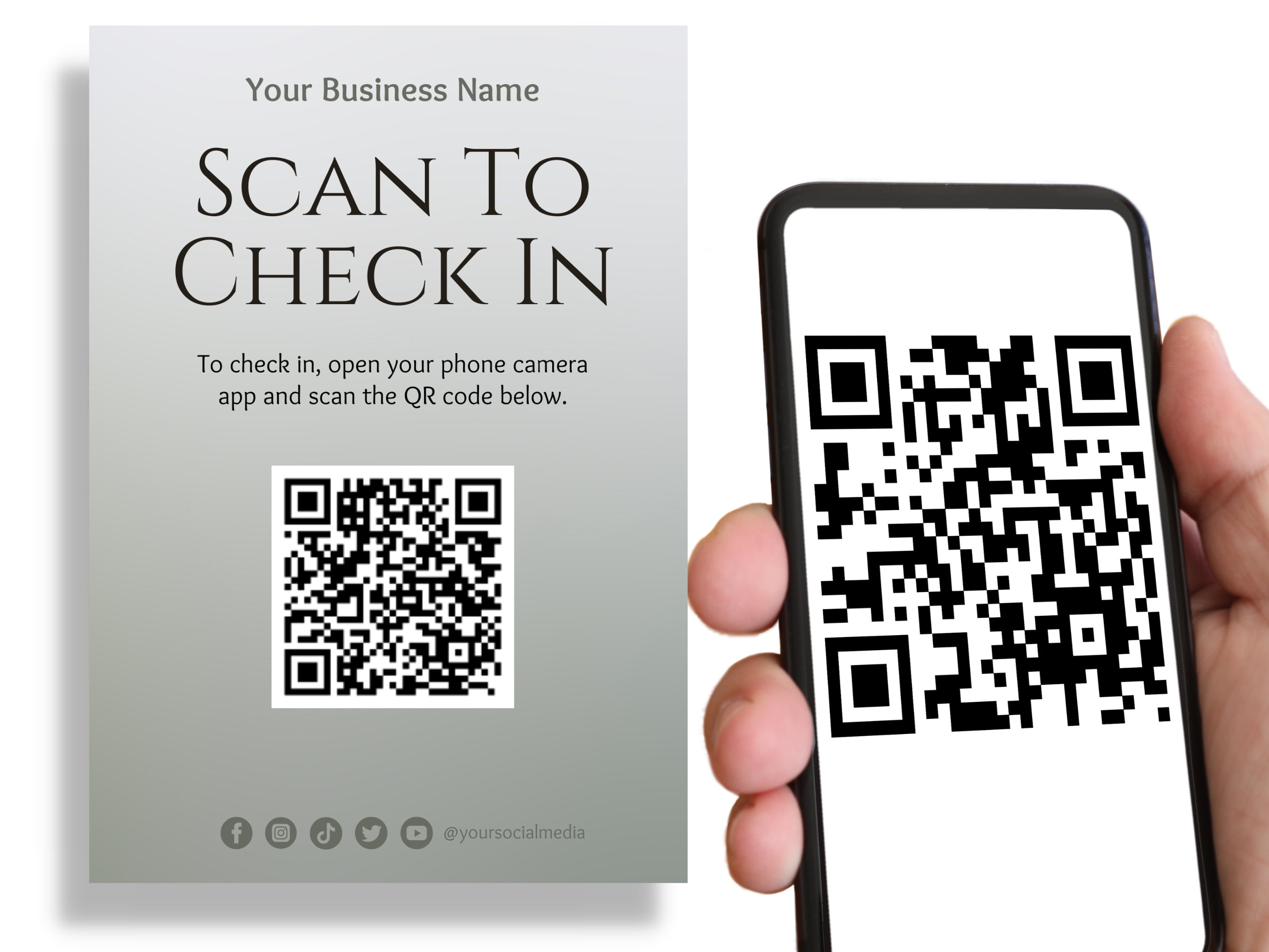 Printable Check in QR Code Scan Sign, Paperless Registration Templates ...