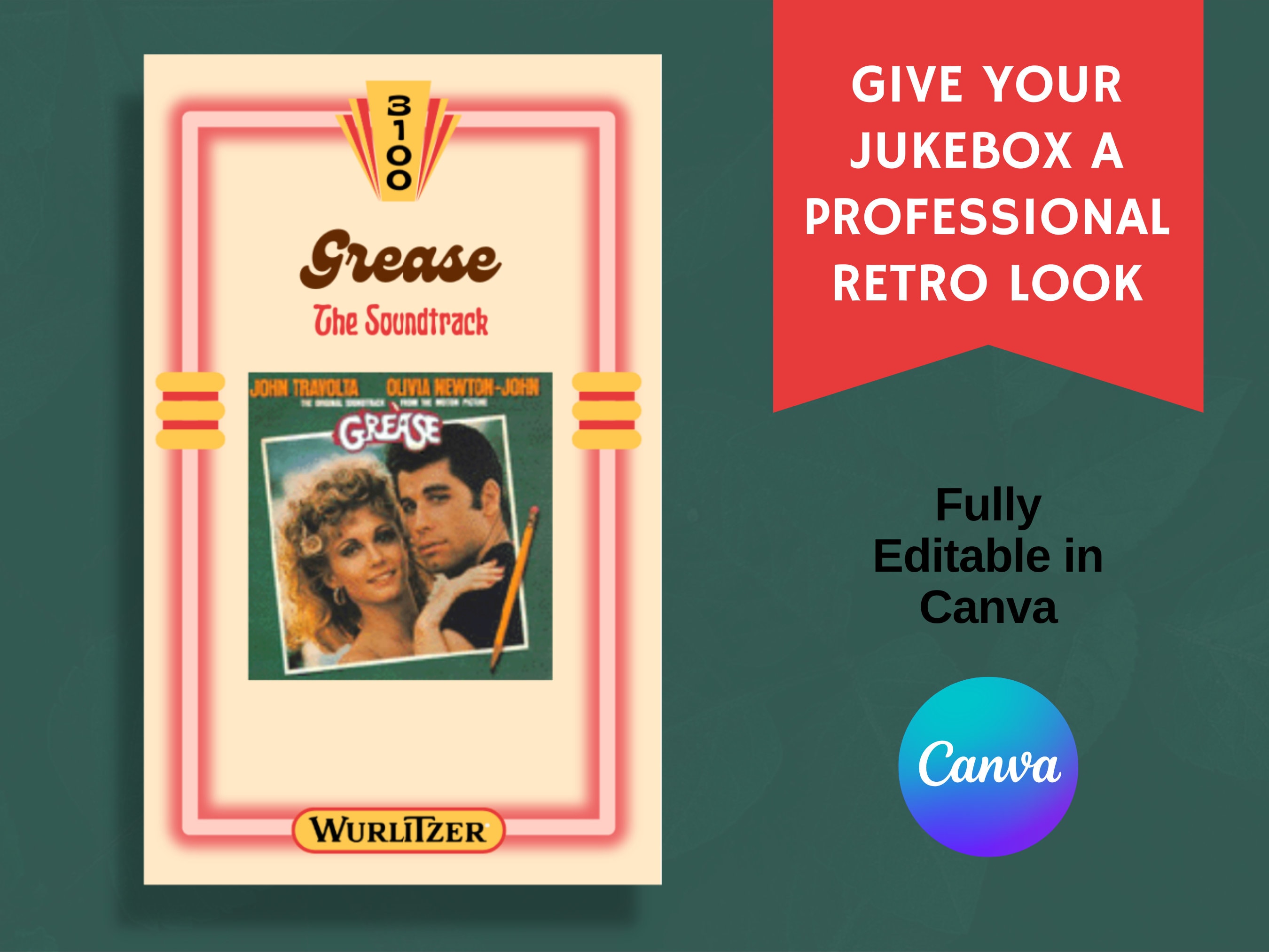 Editable Wurlitzer Jukebox Labels, Retro Album and CD Labels, Customize ...