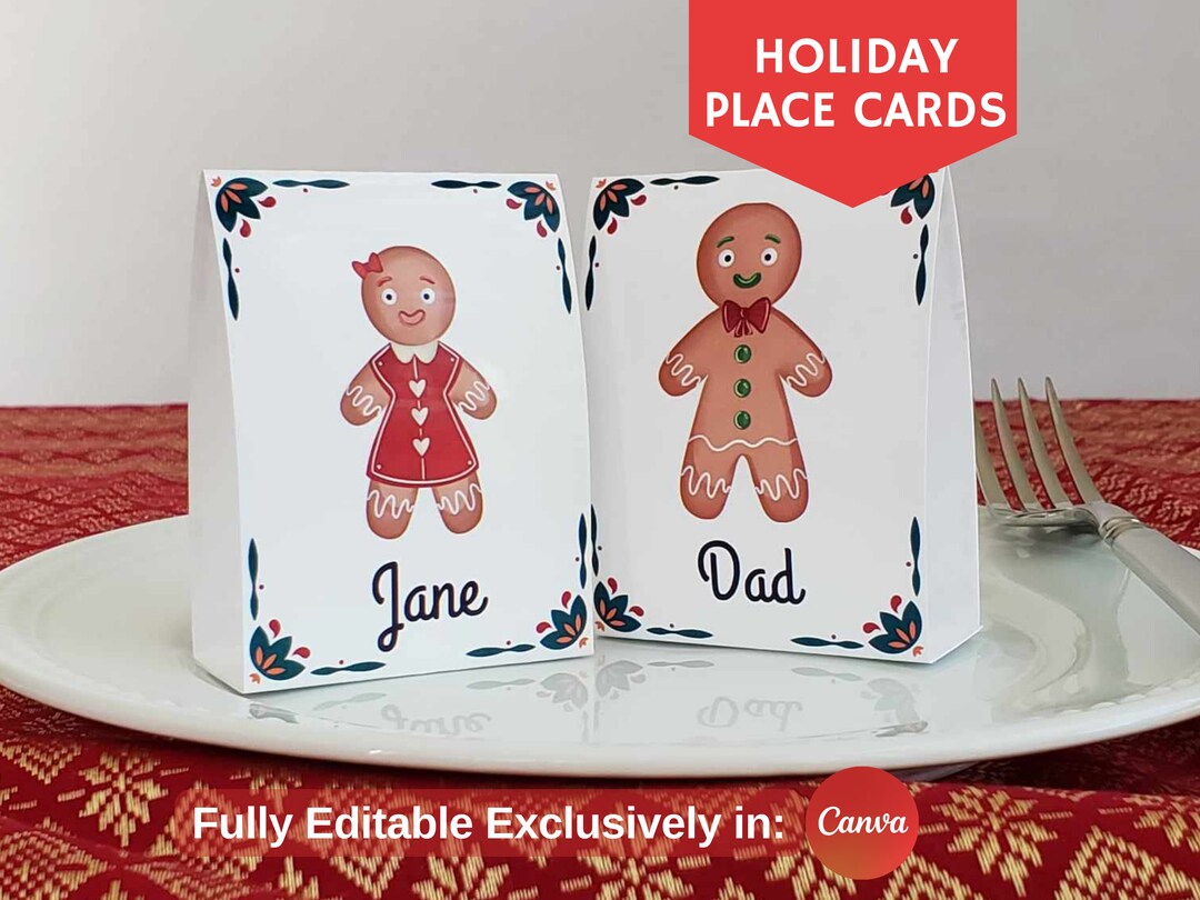 Editable Holiday Place Cards, Vintage Christmas Decorations, Holiday ...