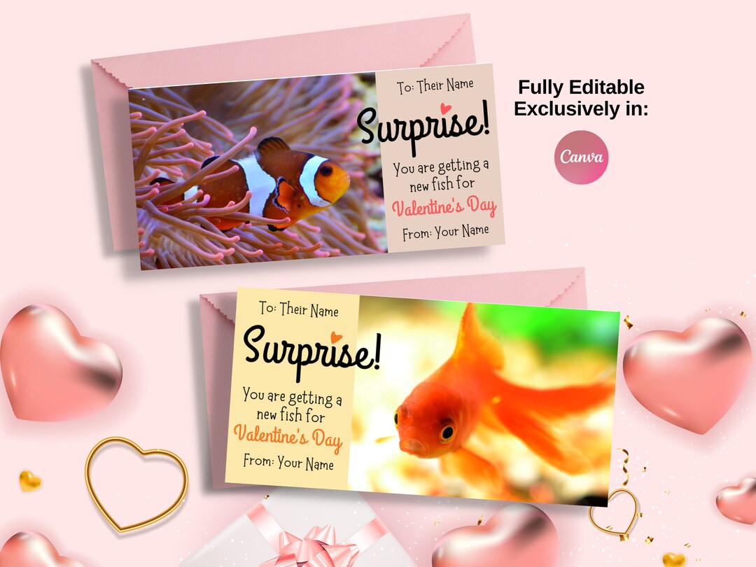 Fish Gift Reveal Certificate, Best Valentine's Day Gift Card, Surprise ...