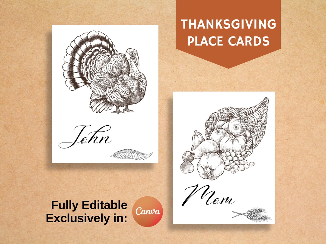Editable Thanksgiving Place Cards, Vintage Fall Decorations, Holiday ...