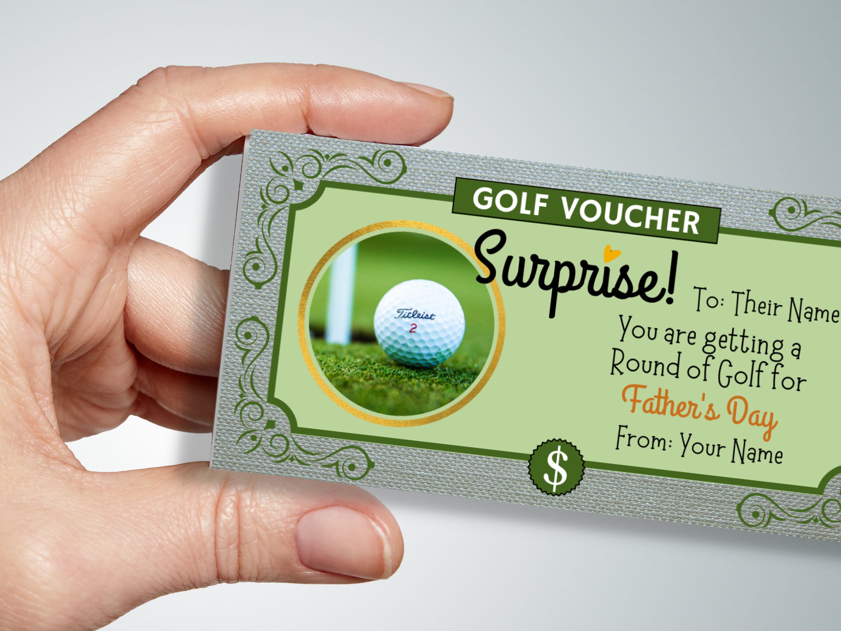 Golf Voucher Gift Reveal Certificate, Fathers Day Gift Card, Fully ...